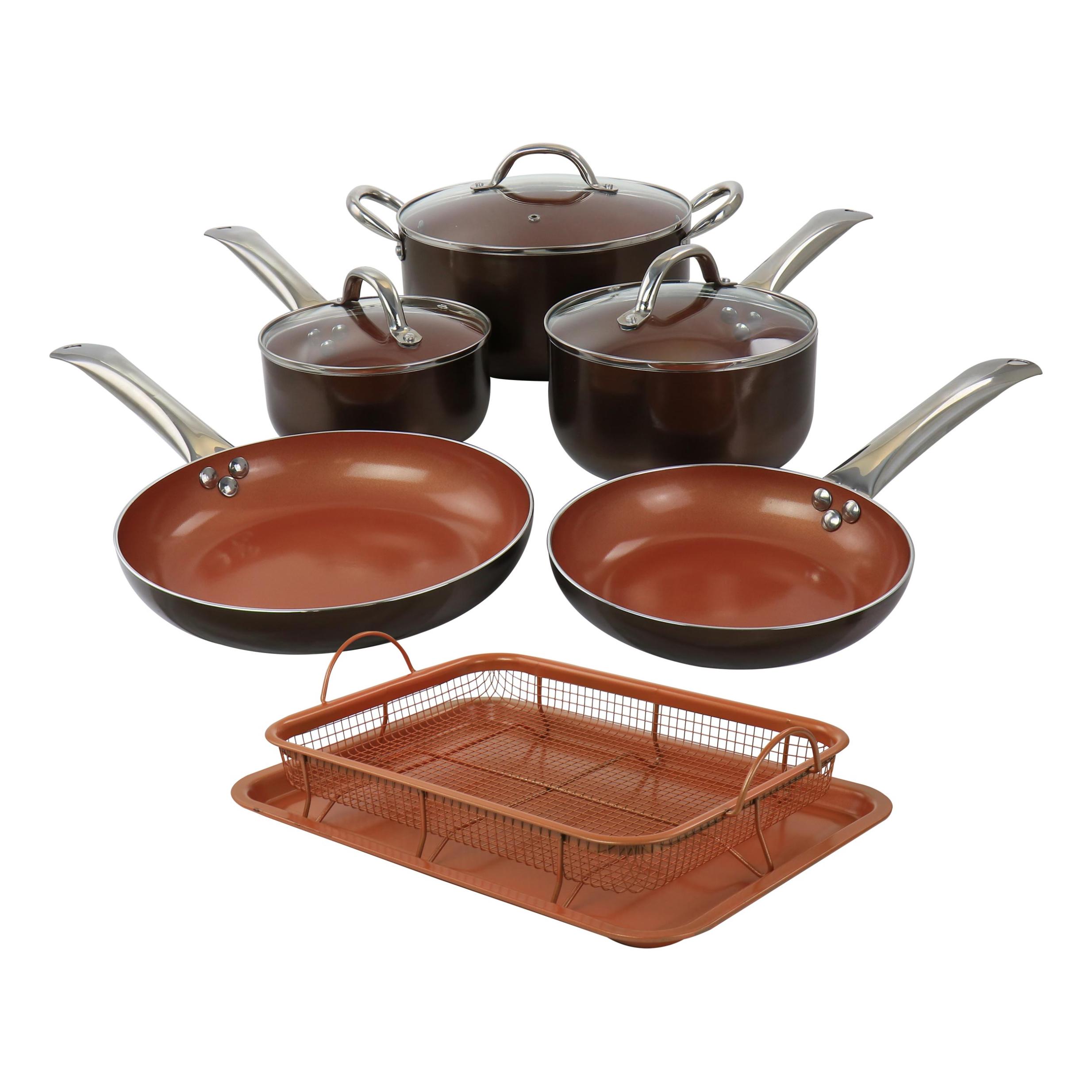 Affordable Copper Pan Cooking Excellence 10 Piece Nonstick Cookware Set ...